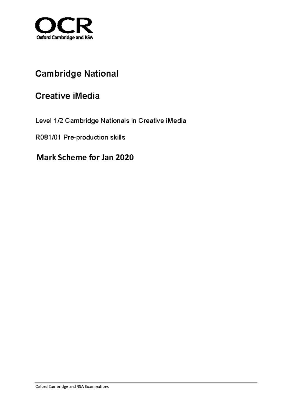 Cambridge National Creative iMedia Level 1 & 2 Mark Scheme - Jan 2020 ...
