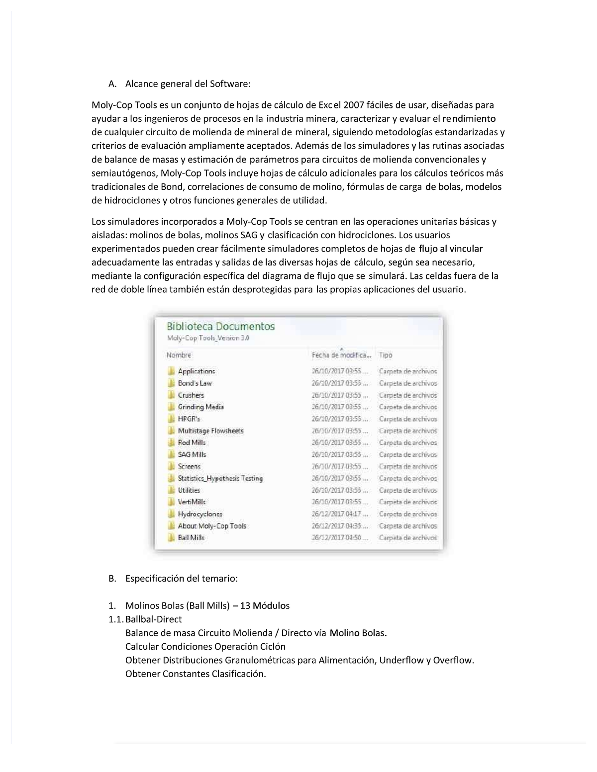 Informe sobre Moly-Cop Tools: Software de Optimización en Minería - Studocu