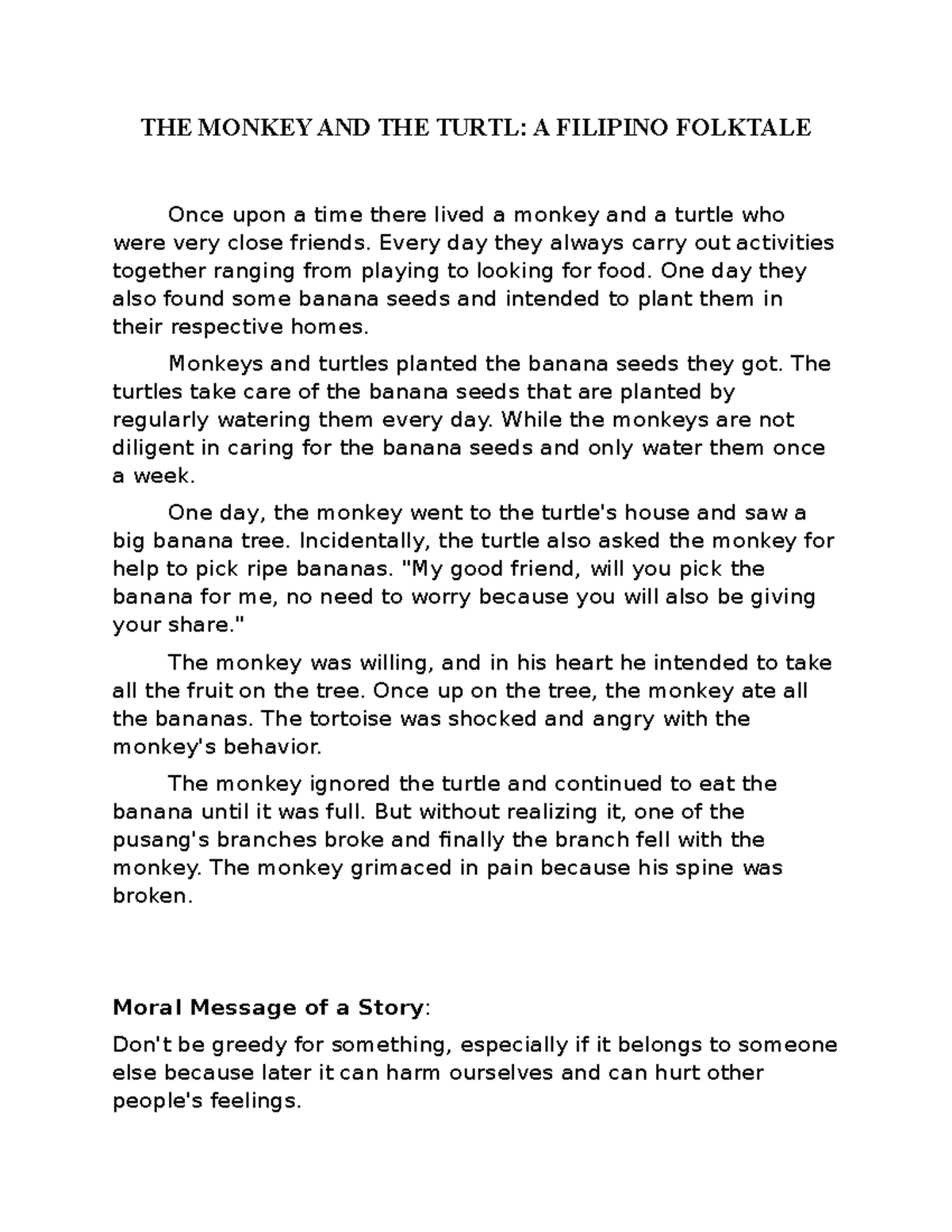 THE Monkey and the turtle - THE MONKEY AND THE TURTL: A FILIPINO ...