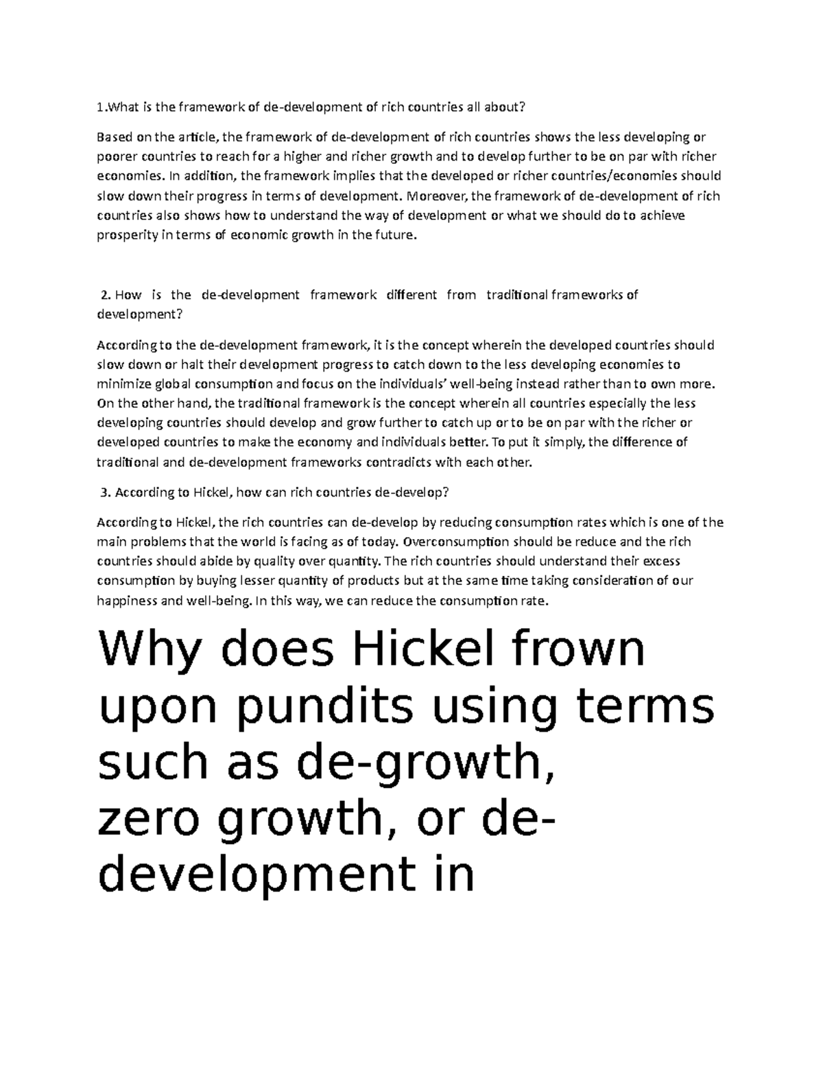 M1 exam - Module exam - 1 is the framework of de-development of rich ...