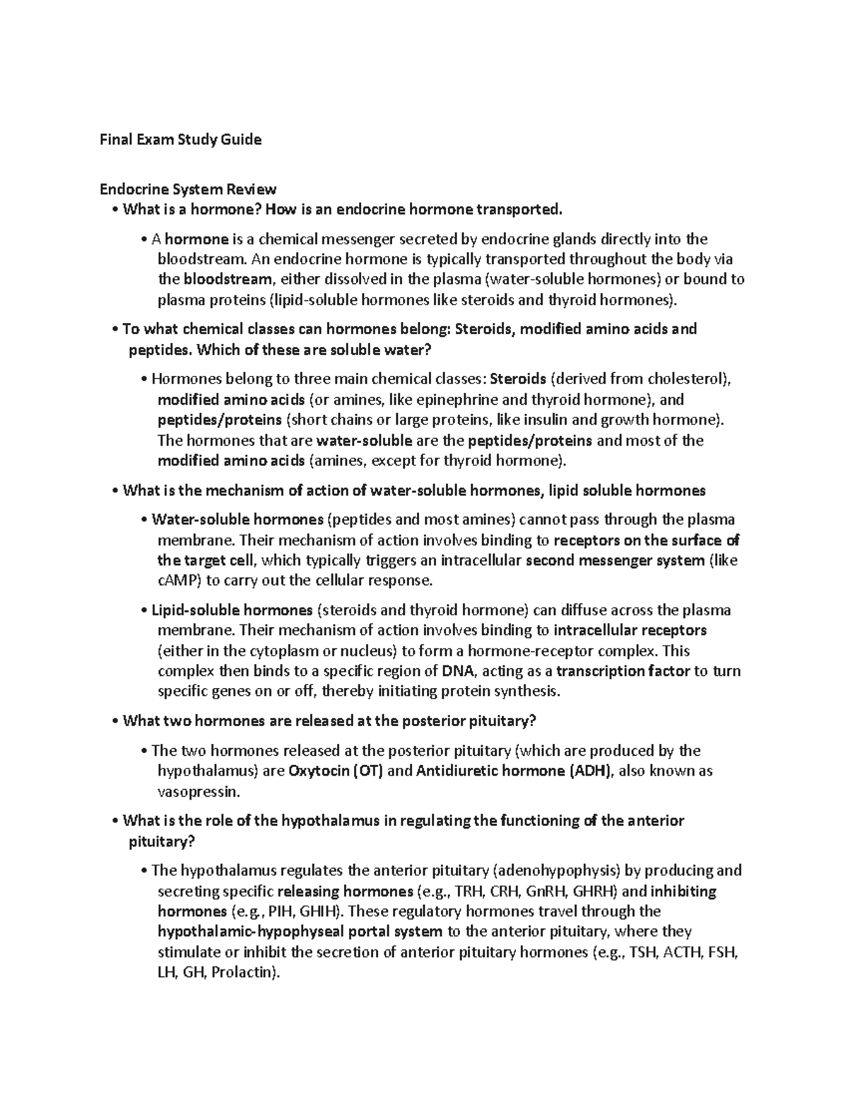 Final Exam Study Guide: Endocrine System & Blood Module Review - Studocu