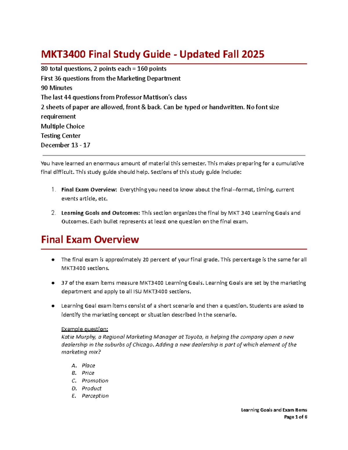 MKT3400 Final Study Guide - Updated Fall 2025 - Studocu