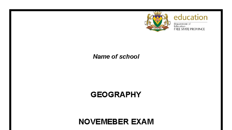 Grade 9 Geography November Exam 2025 - Test Paper - Studocu