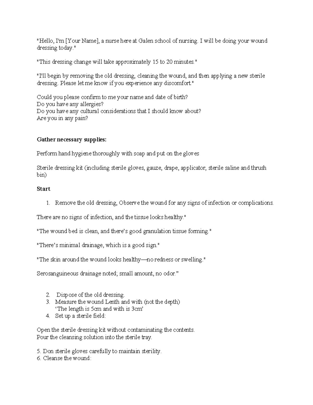 NUR 101: Sterile Dressing Change Procedure Guide - Studocu