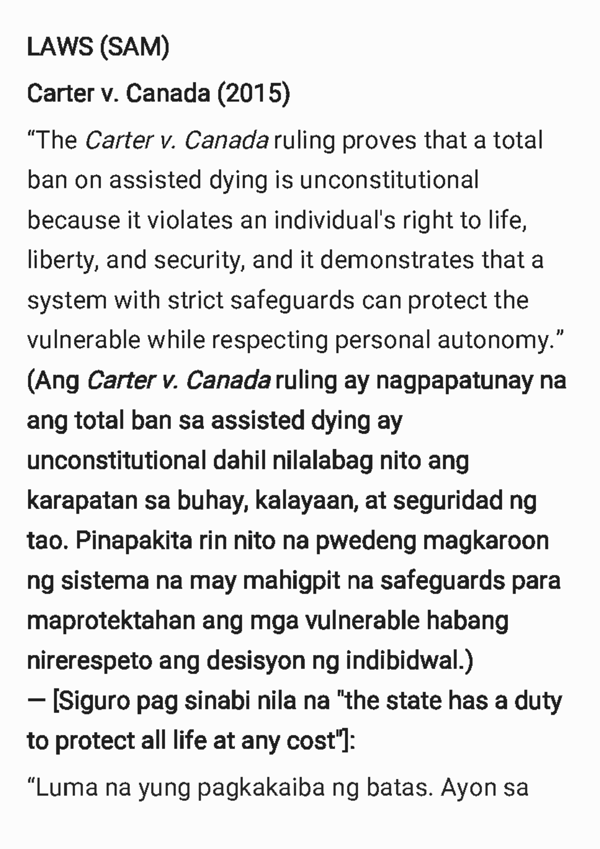 LAWS (SAM) Case Study: Carter v. Canada on Assisted Dying - Studocu
