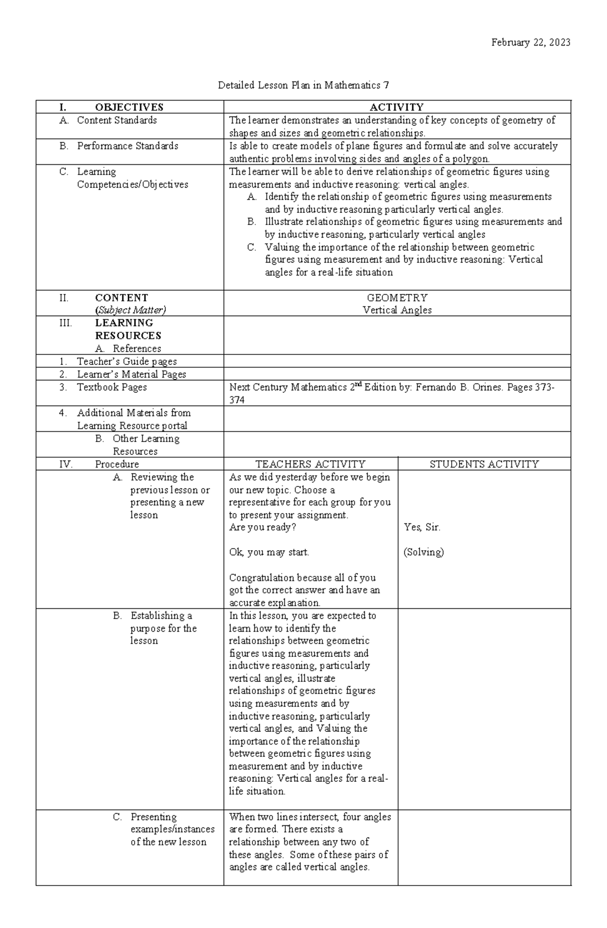 LP in Math 7 W2D3 (done) - Lesson Plans for Grade 7 Third/ Fourth ...