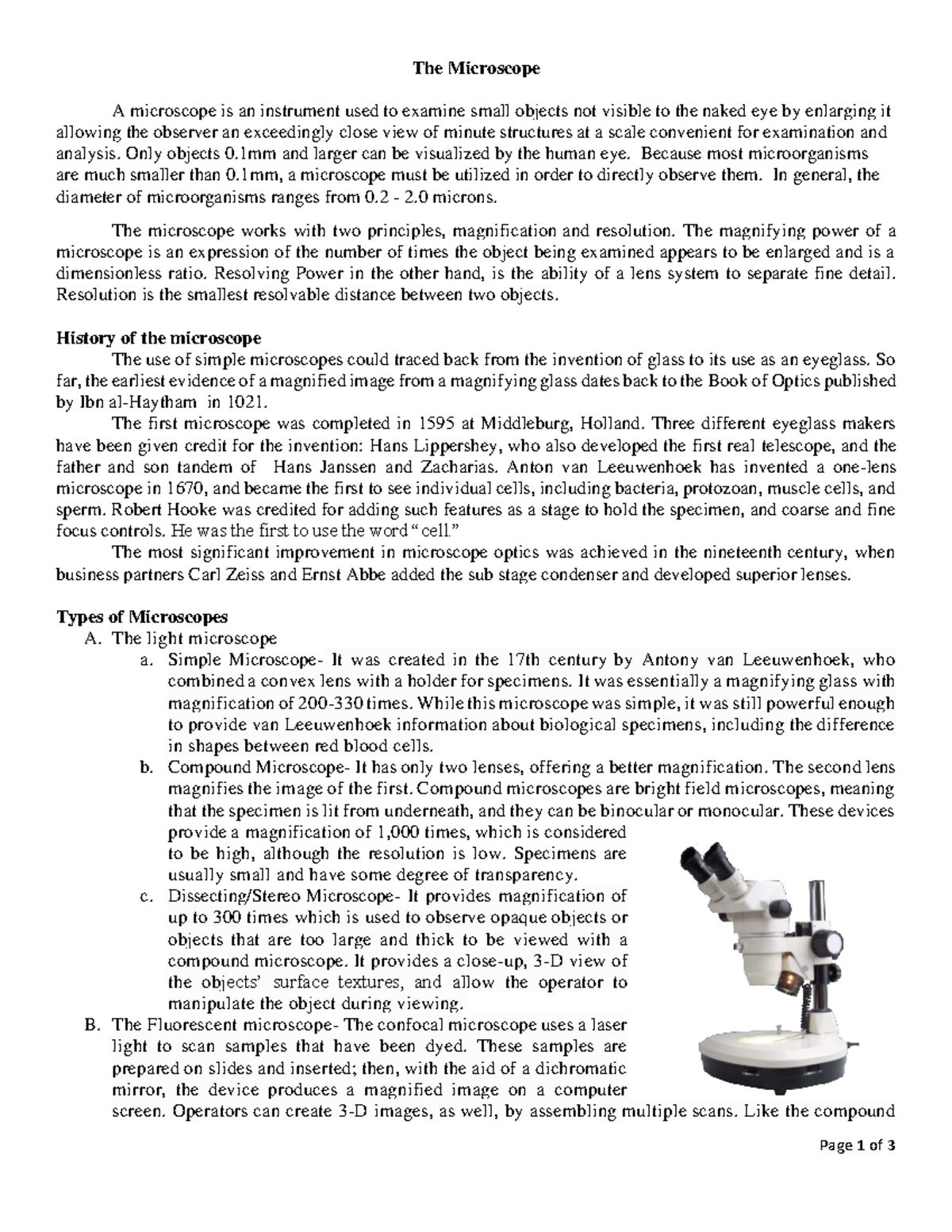 The Microscope: An Overview of Types and Functions - BIO - Studocu