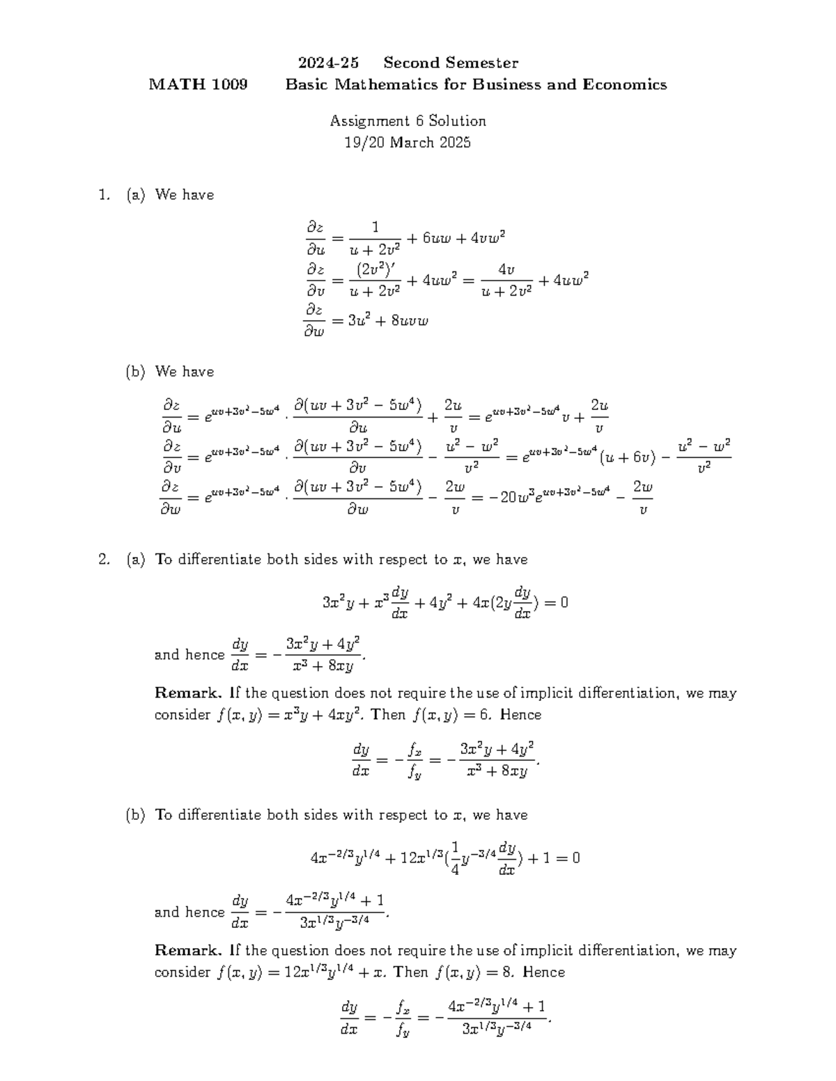 MATH 1009 Assignment 6 Solutions for Basic Mathematics (2024-25) - Studocu