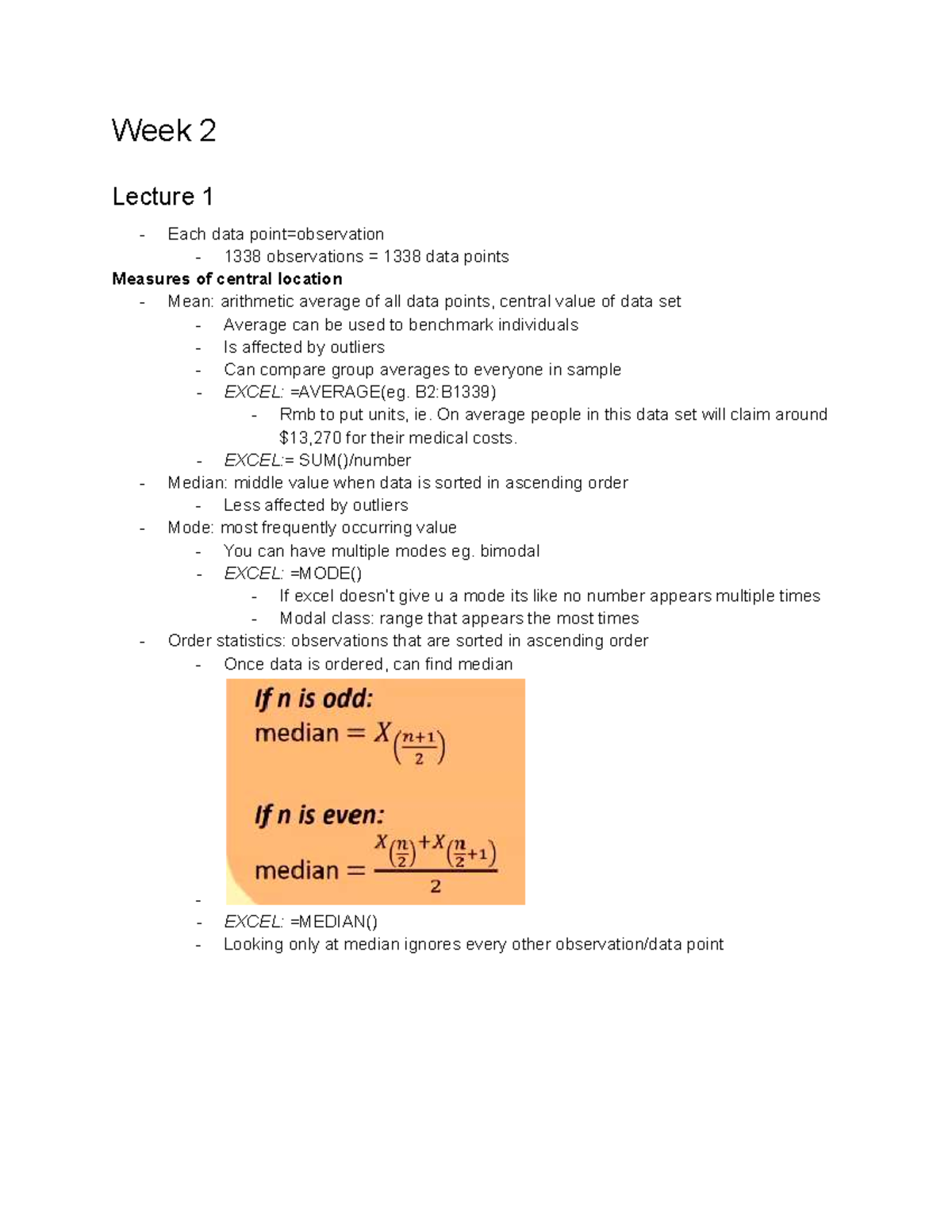 Statistics 1338: Lecture Notes on Central Tendency and Data Analysis ...