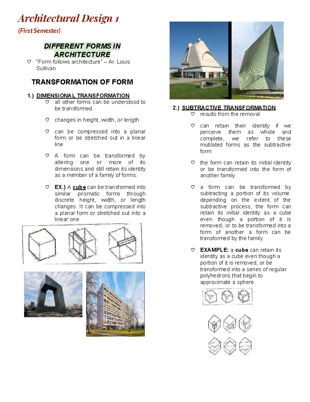 ARCH DES 1 - Architectural Design Concepts and Transformations - Studocu