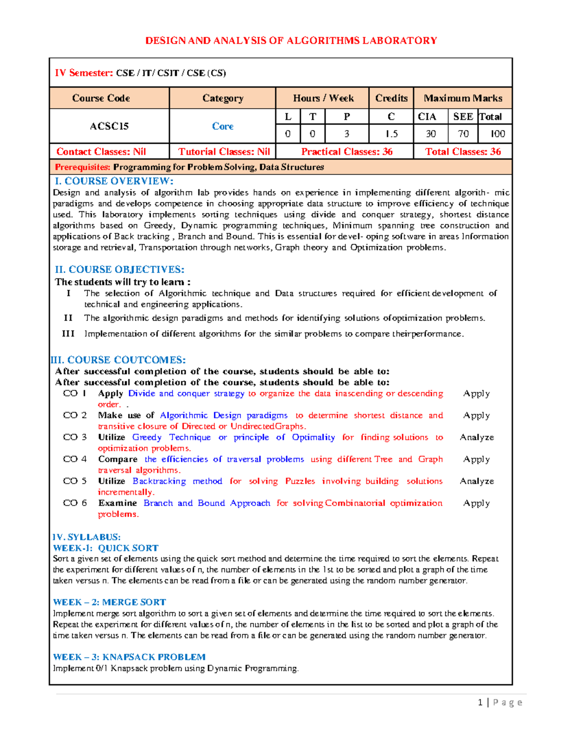 Design and Analysis of Algorithms Laboratory - 1 | P a g e DESIGN AND ...