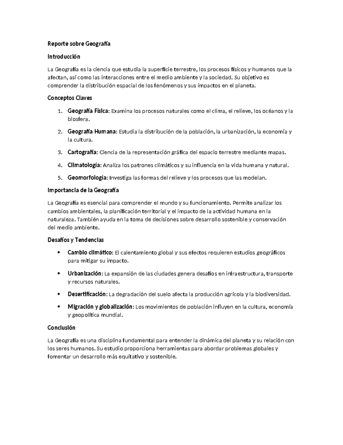 Geografia - kmlk - Reporte sobre Geografía Introducción La Geografía es ...