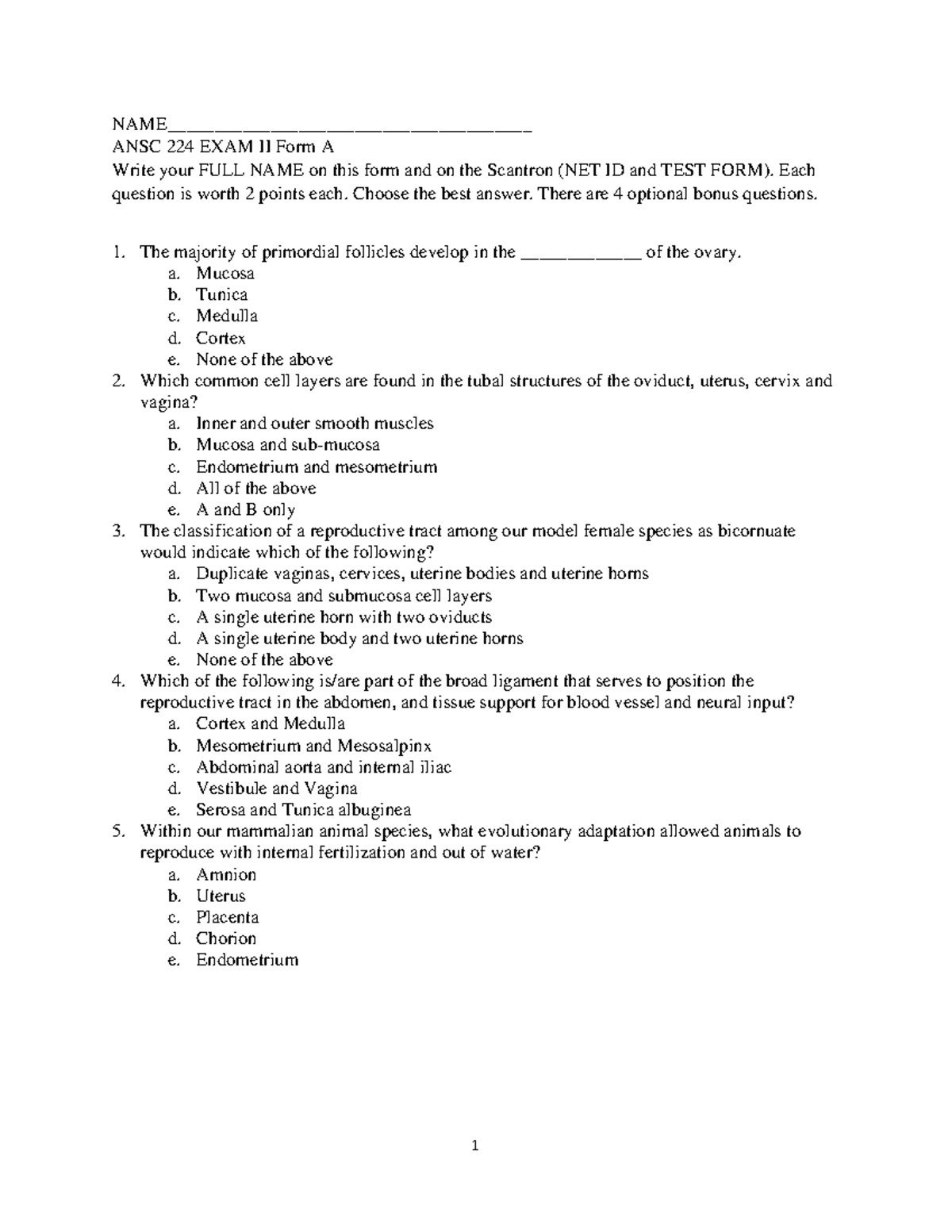 ANSC 224 Exam II Form A Study Guide and Key 2025 - Studocu