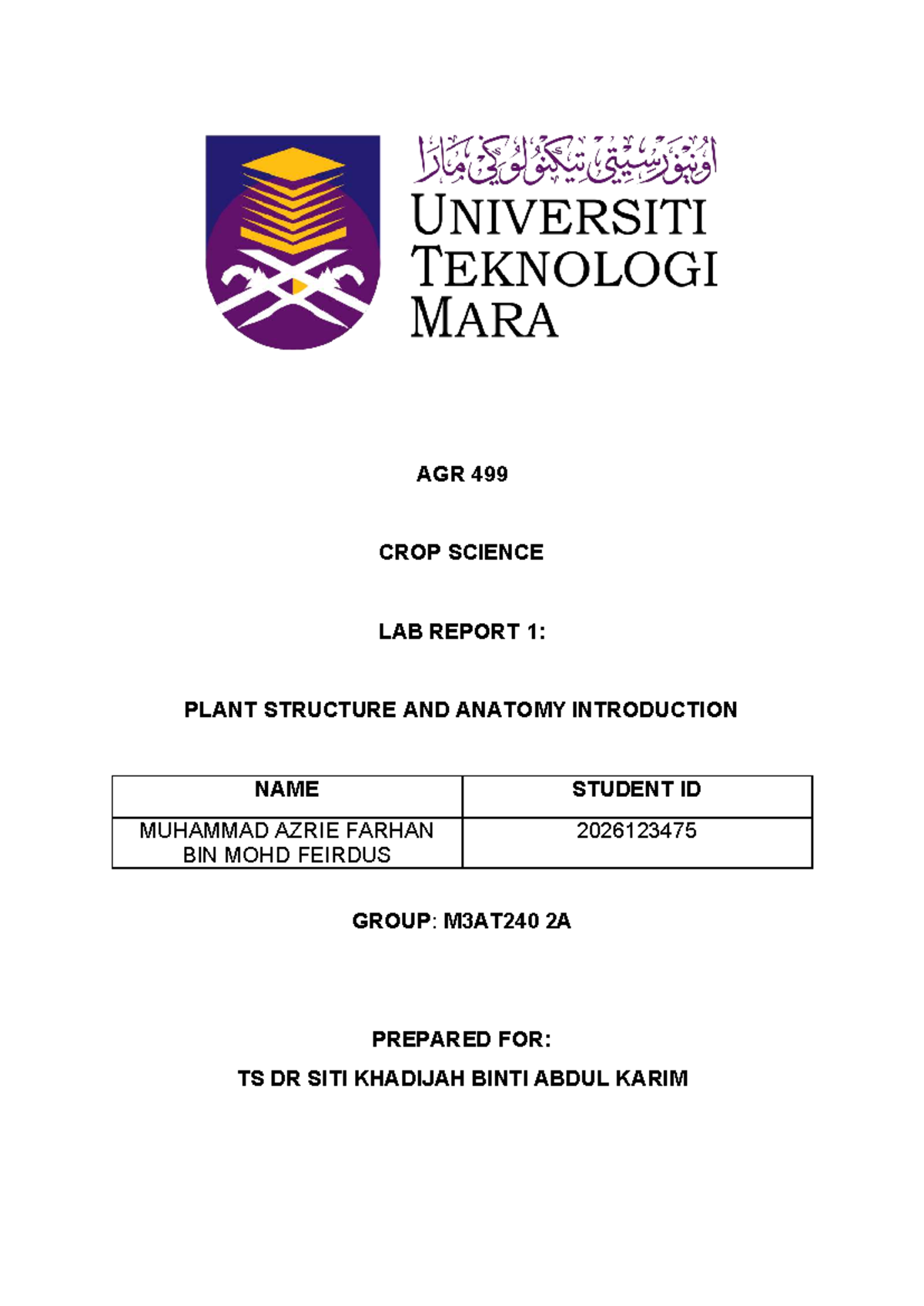 AGR 499 Lab Report 1: Plant Structure & Anatomy Analysis - Studocu