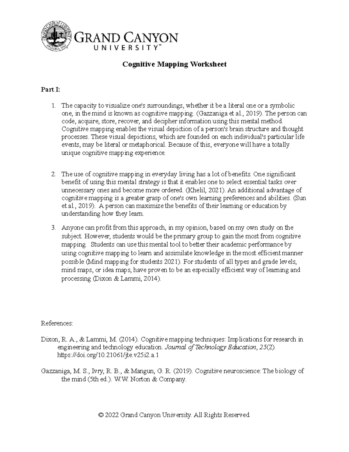 PSY-402 Cognitive Mapping: Key Insights and Applications Worksheet ...