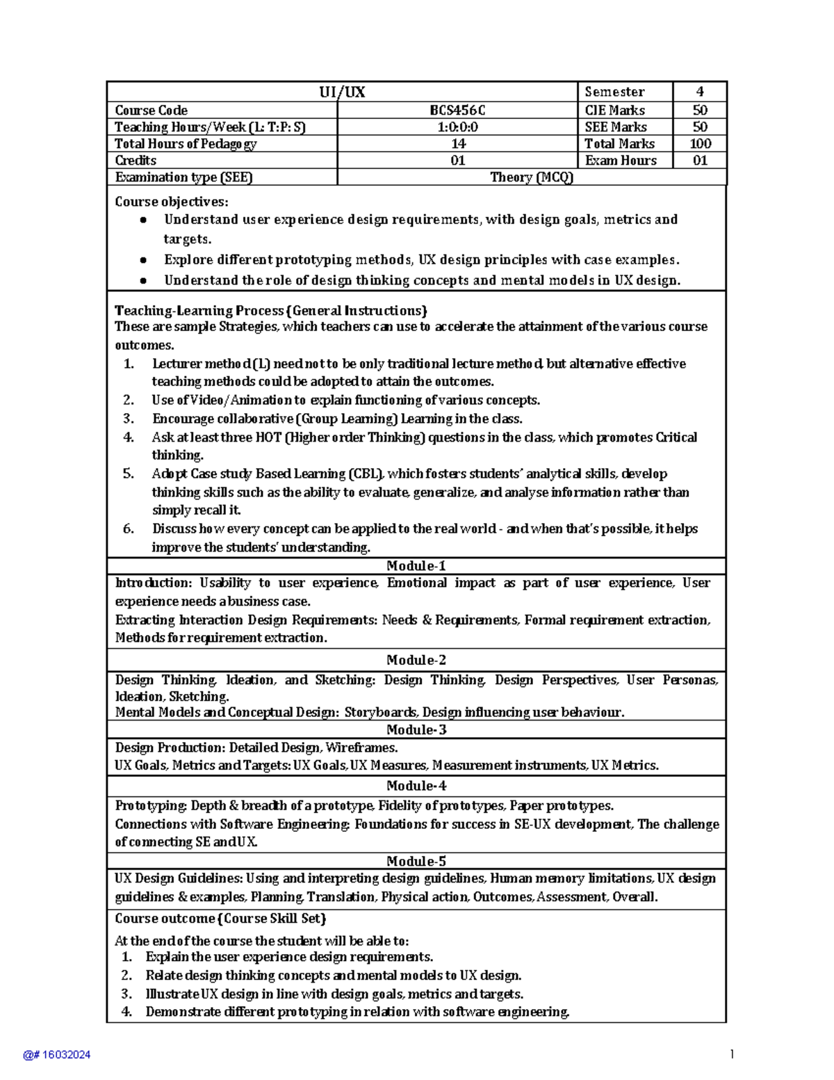 BCS456C UI/UX Course Syllabus – Semester 4 Overview and Objectives - Studocu