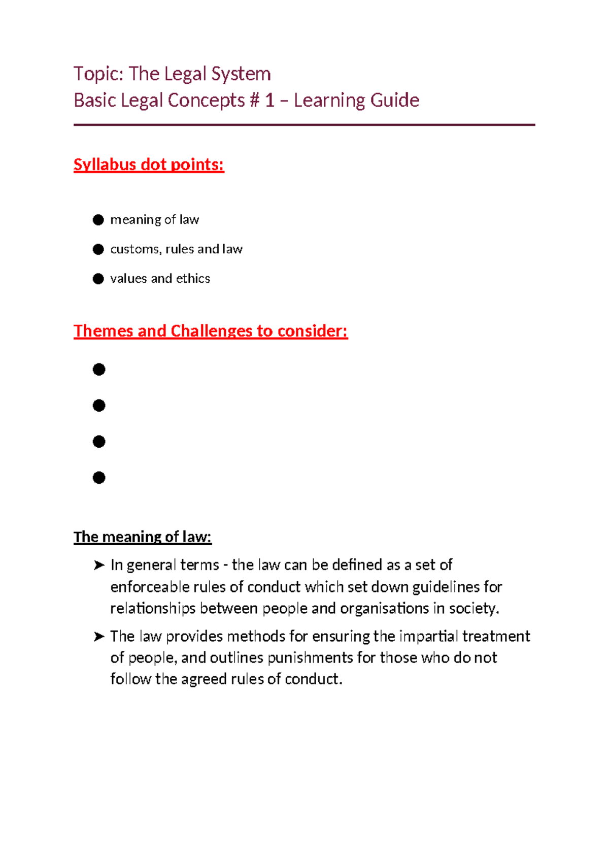 Year 11 Legal Studies: Basic Legal Concepts Learning Guide - Studocu