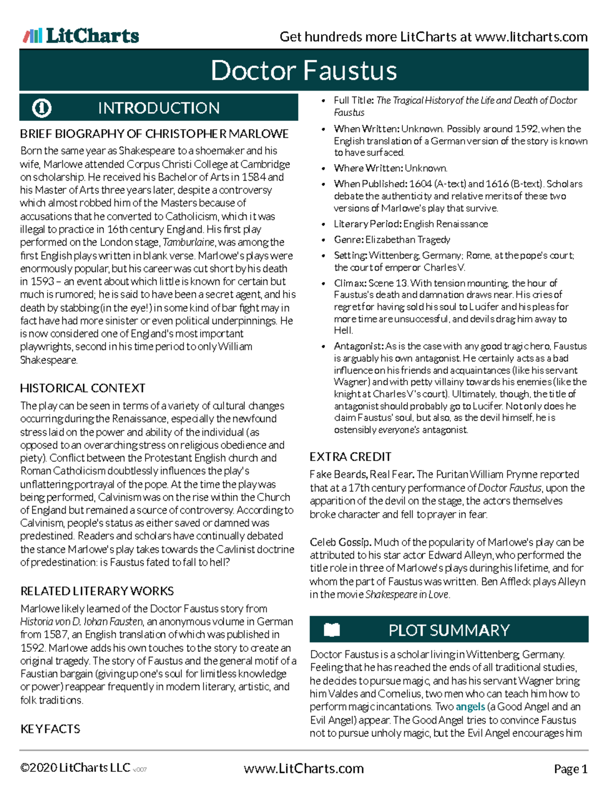 Doctor Faustus (ENG 101) Comprehensive LitChart Summary and Analysis ...