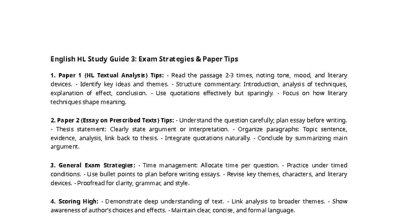 English HL Study Guide 3: Exam Strategies & Paper Tips - Studocu