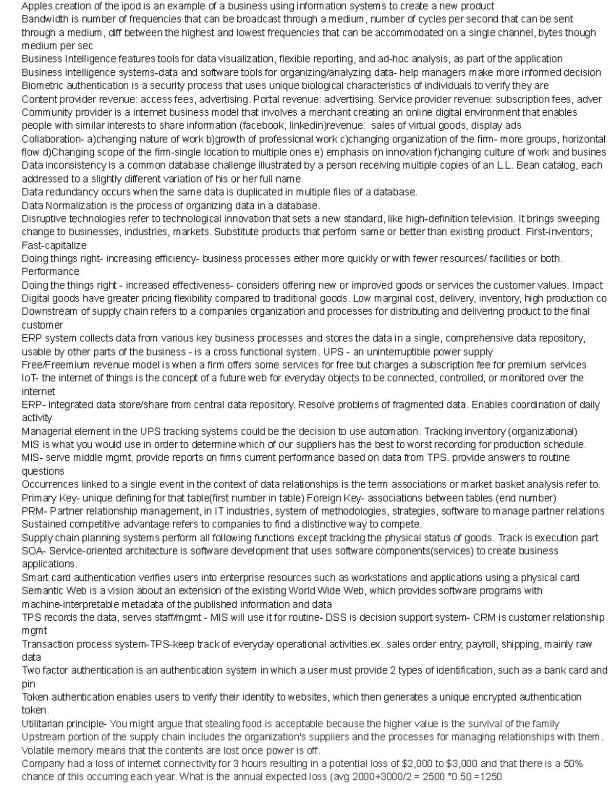 MCS 2020 Final Exam Study Notes: Key Concepts in Information Systems ...