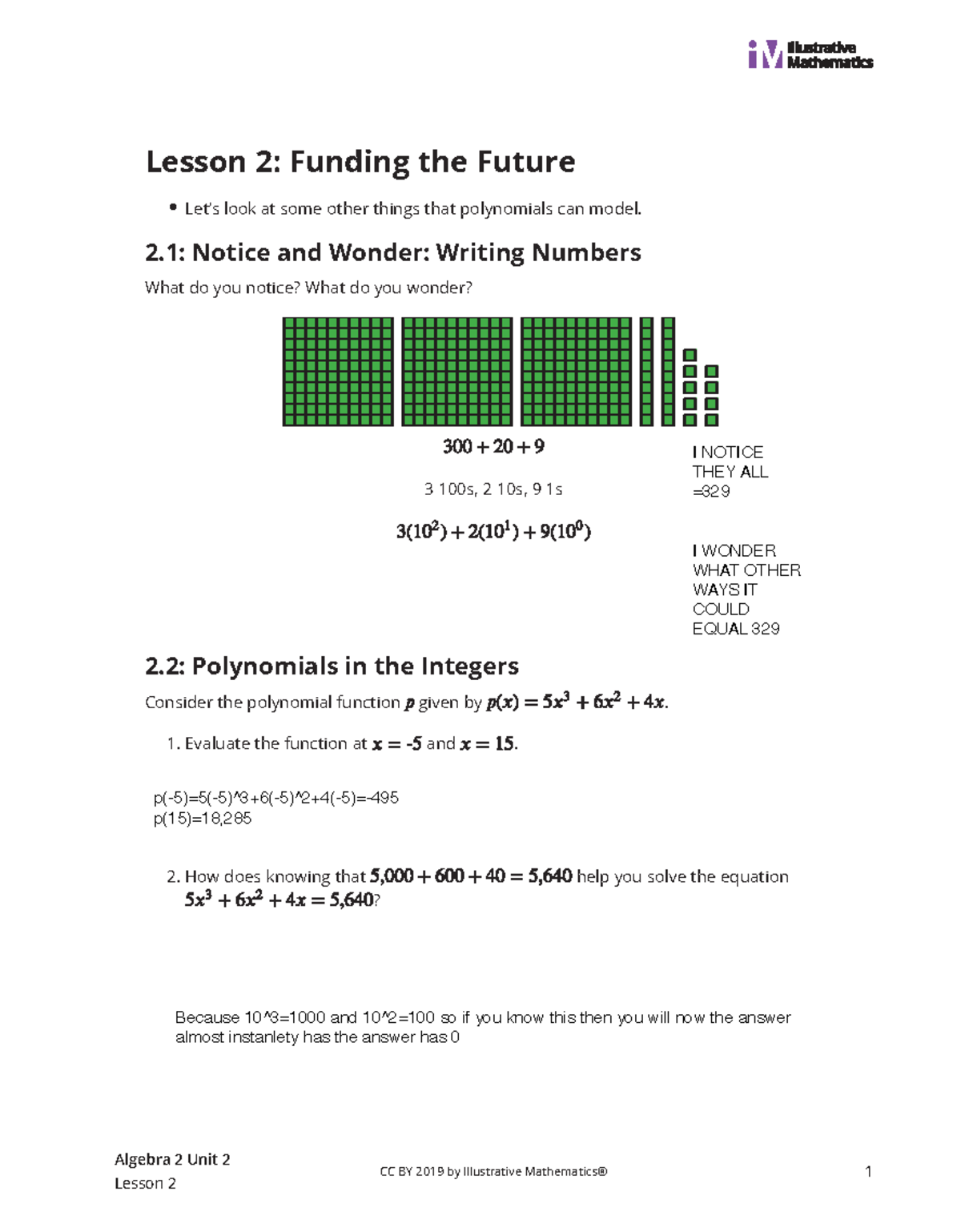 Algebra 2 Unit 2 Lesson 2: Exploring Polynomial Models and Growth - Studocu