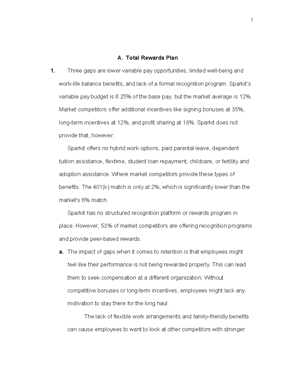 D434 Total Rewards Plan - Task 1 Analysis and Recommendations - Studocu