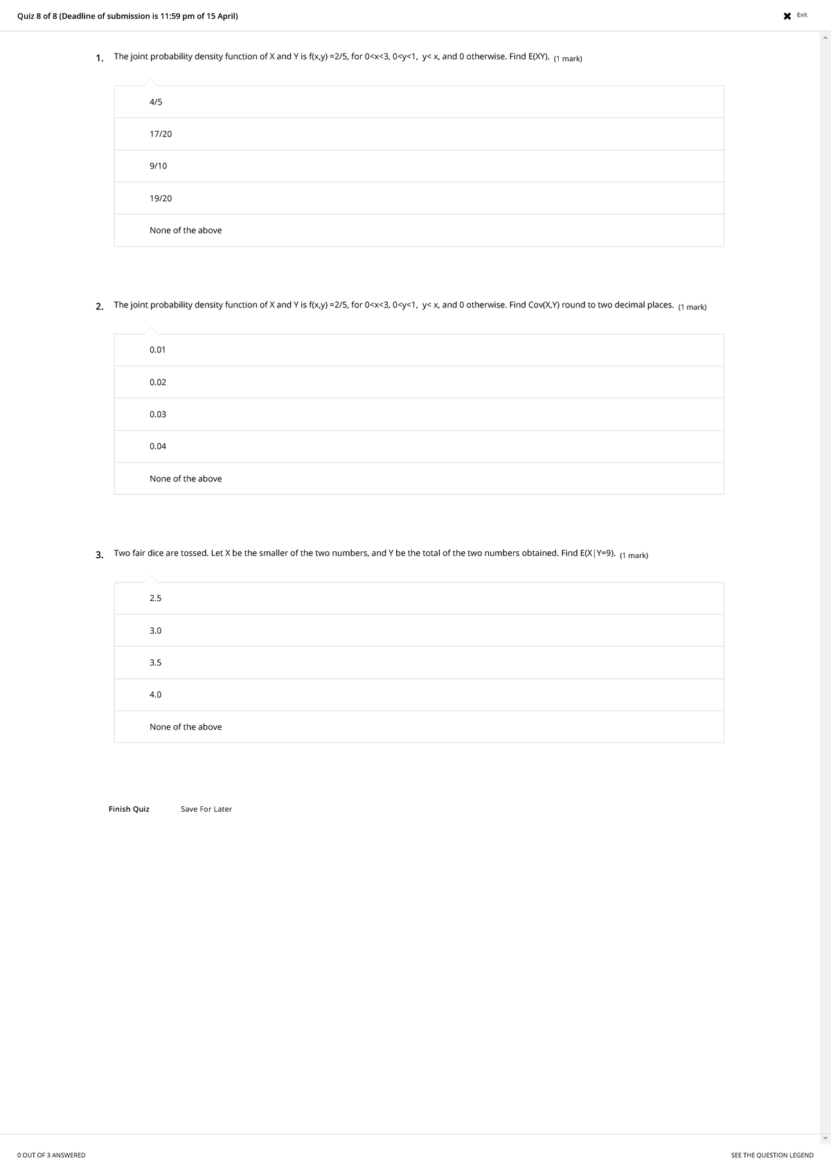 Quiz Attempt 10 ST2131: Probability Density Functions & Expectations ...