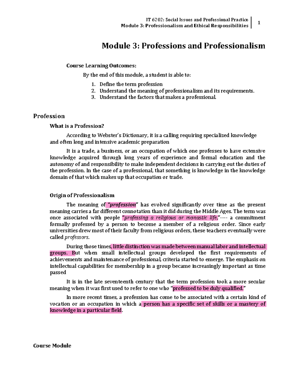 UGRD-ITE6201E Social Issues and Professional Practice - Professions and ...