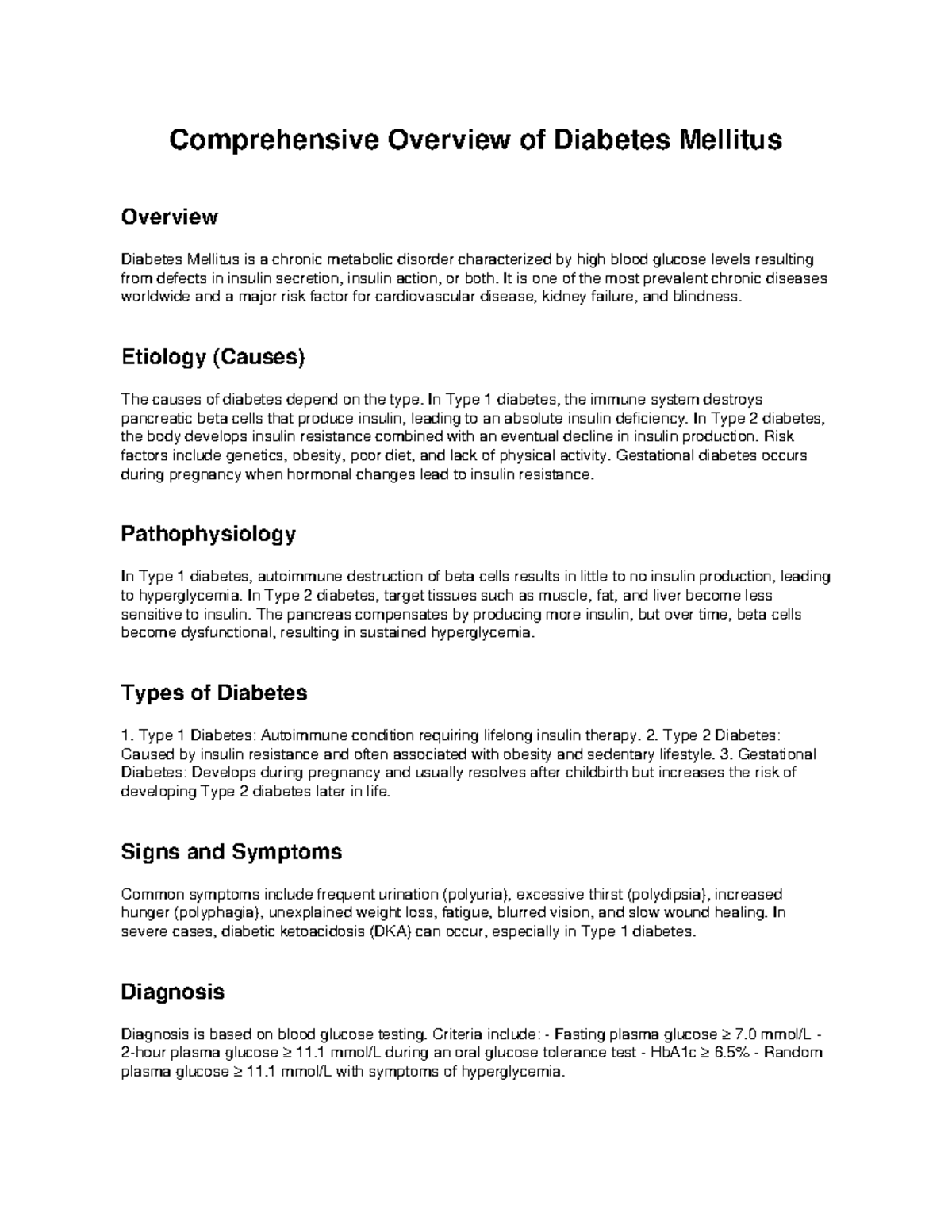 Diabetes Mellitus Overview: Causes, Types, and Symptoms - Studocu