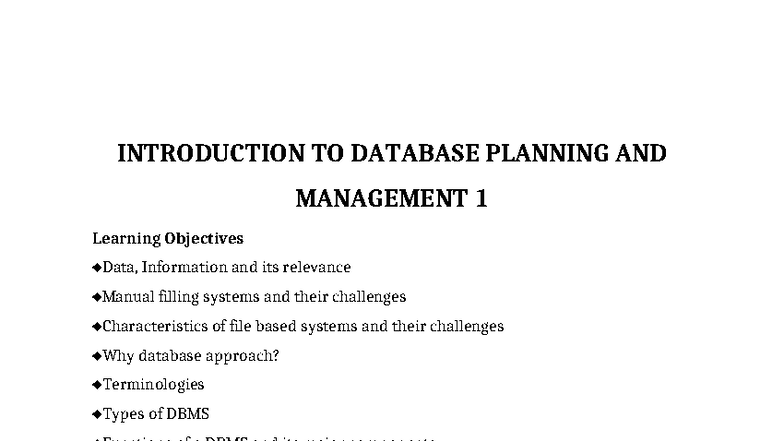 Database Planning 1 - ssddd - INTRODUCTION TO DATABASE PLANNING AND ...