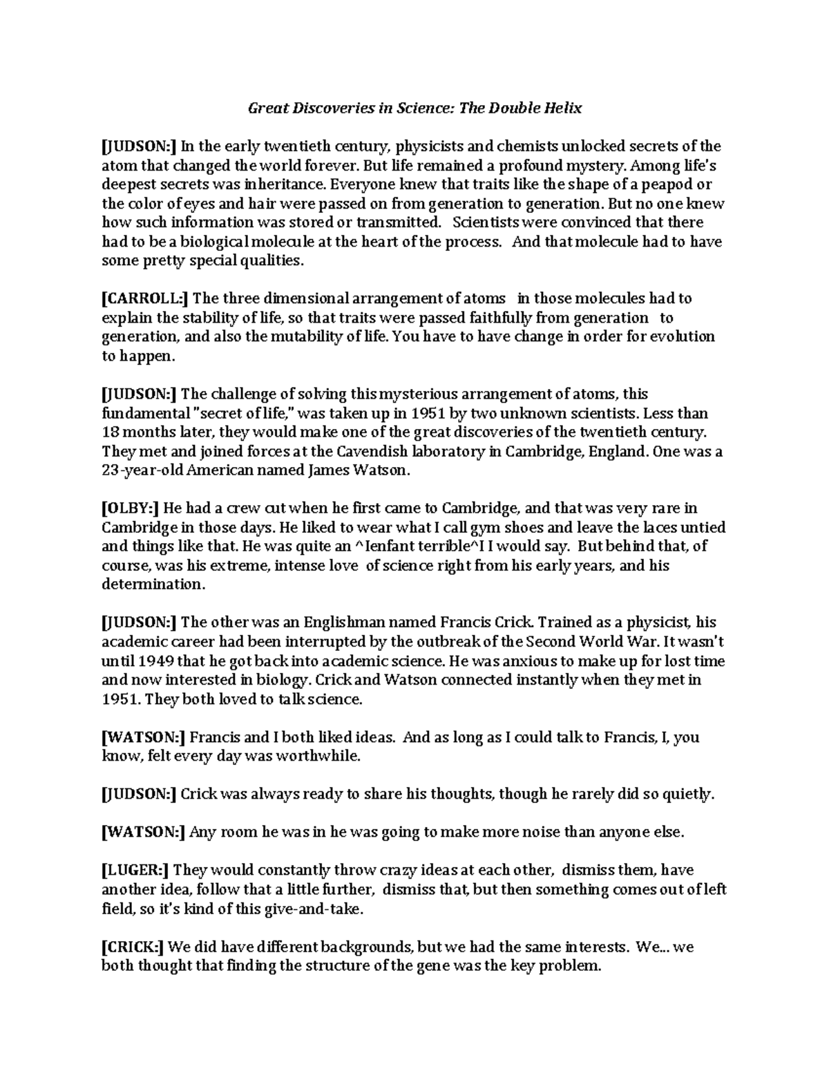 Great Discoveries in Science: The Double Helix (BIO 101) - Studocu