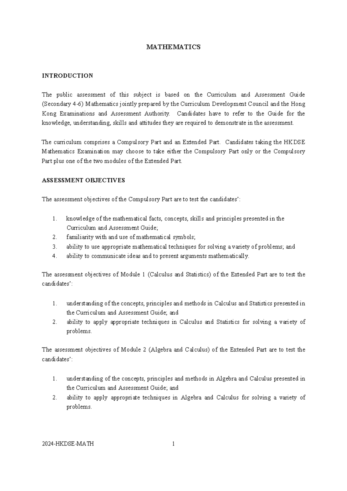 2024 HKDSE E-Math Assessment Guide and Objectives - Studocu