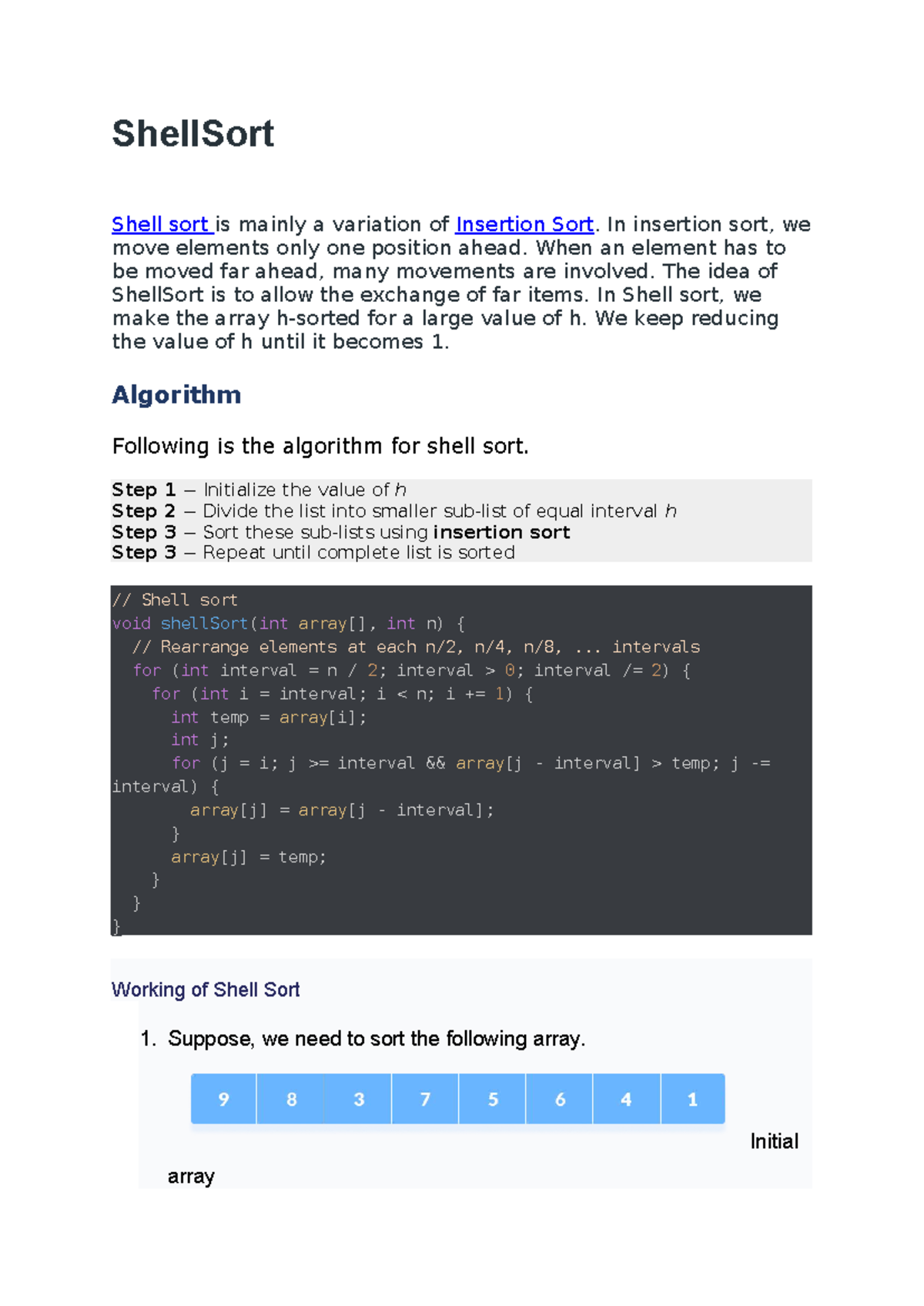 CS101: Shell Sort Algorithm Explained and Illustrated - Studocu