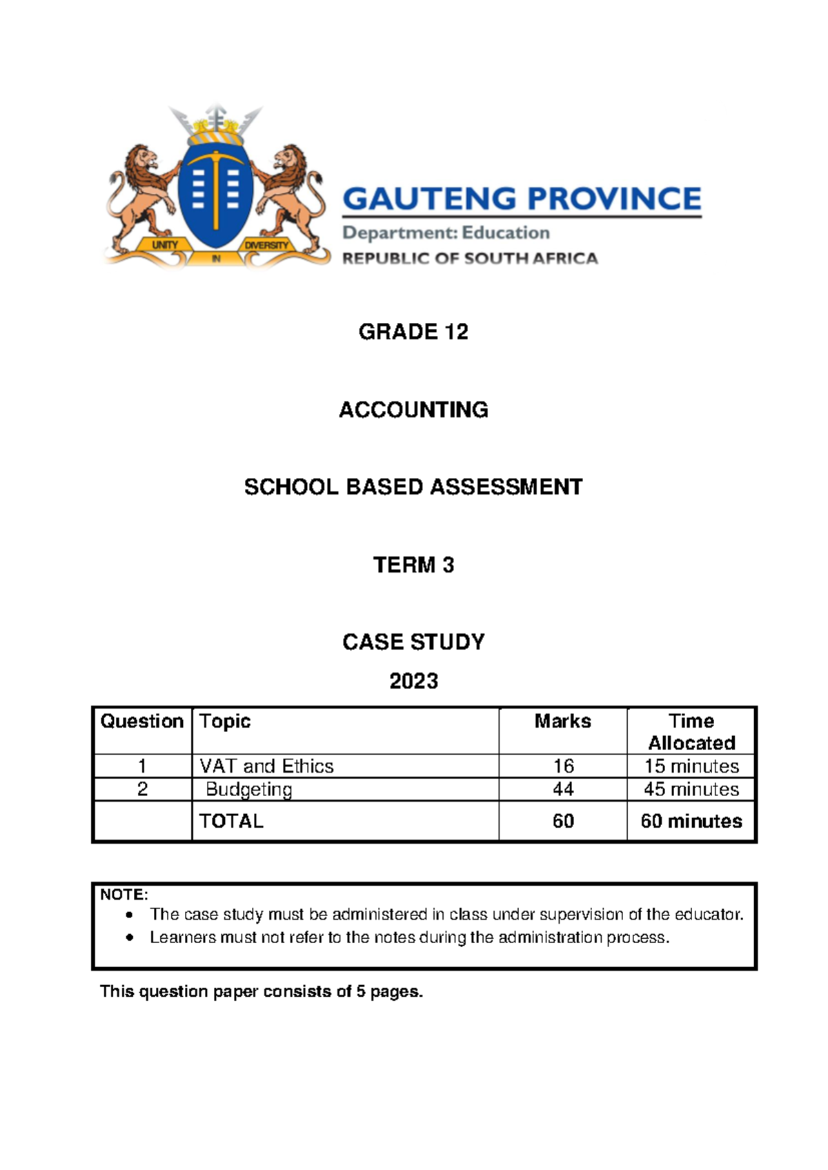 Grade 12 Accounting Case Study - Term 3 Assessment - 2023 - Studocu