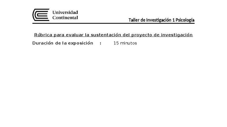 Taller de Investigación 1 Psicología: Rúbrica de Evaluación de Proyectos - Studocu