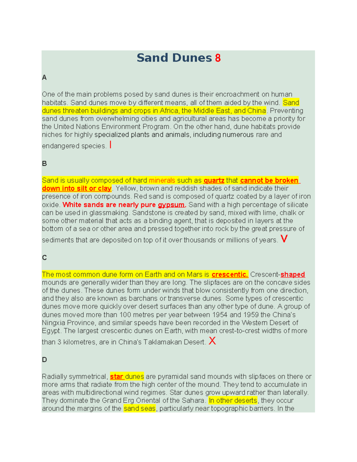 Sand Dunes - reading - Sand Dunes 8 A One of the main problems posed by ...