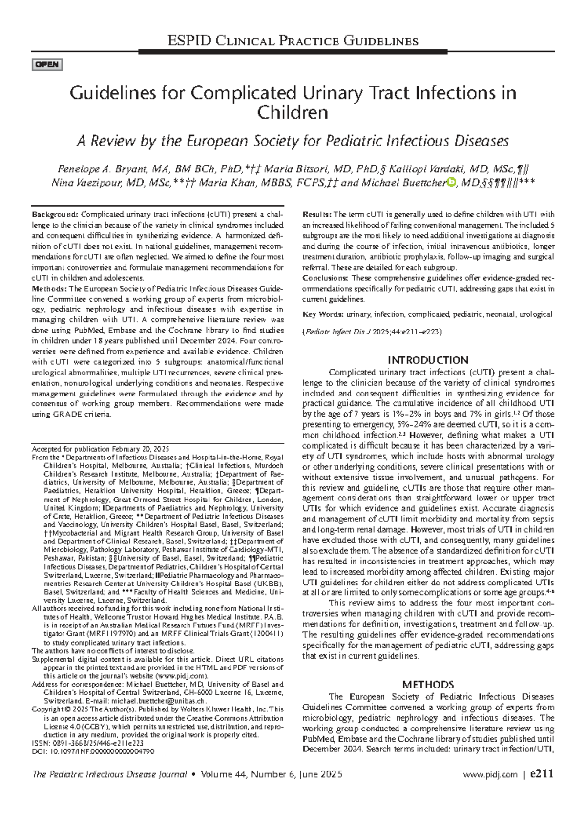 ESPID Clinical Practice Guidelines for Complicated UTI in Children ...