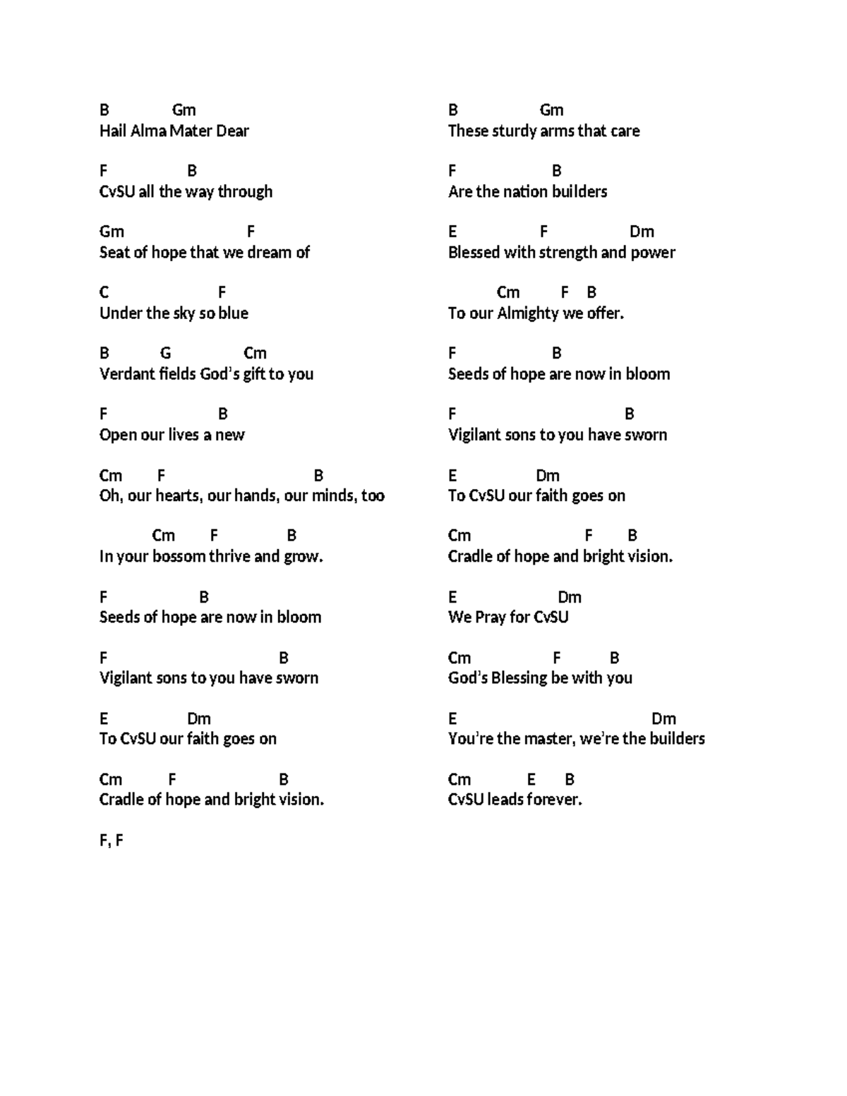CvSU Hymn: Lyrics and Chords for Alma Mater - Studocu