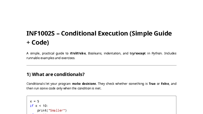 INF1002S Conditional Execution: A Practical Guide to Python - Studocu