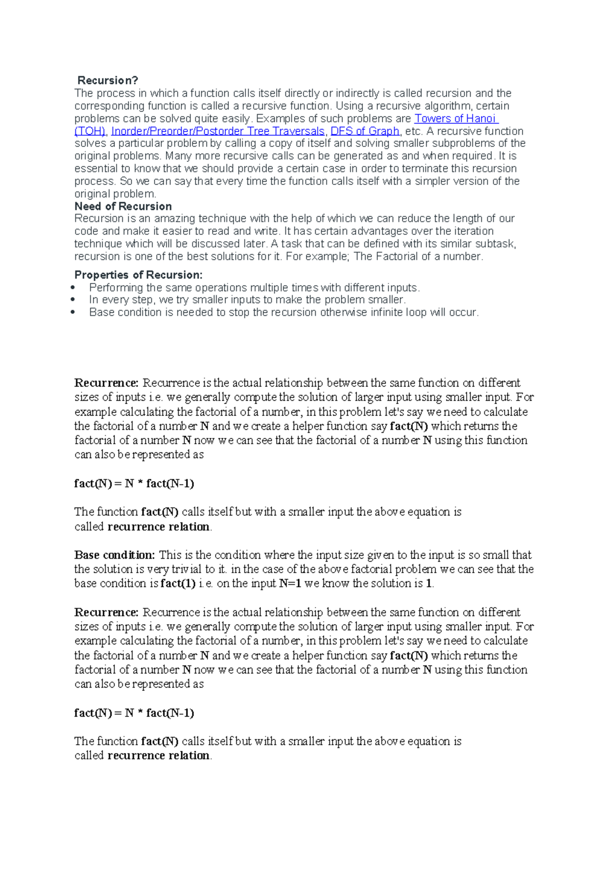 Recursion in Data Structures: Concepts and Applications (DS UNI2) - Studocu