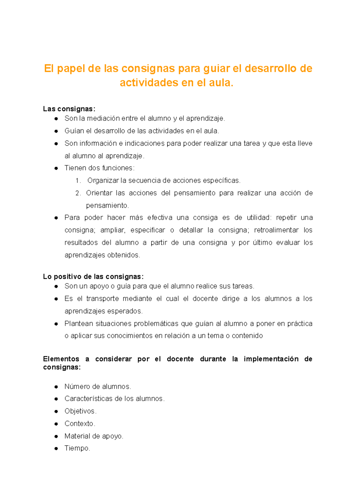 Importancia de las Consignas para el Aprendizaje en el Aula - Studocu