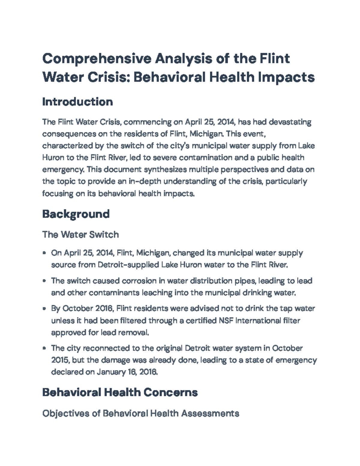 Flint Water Crisis Analysis: Behavioral Health Impacts & Recovery ...