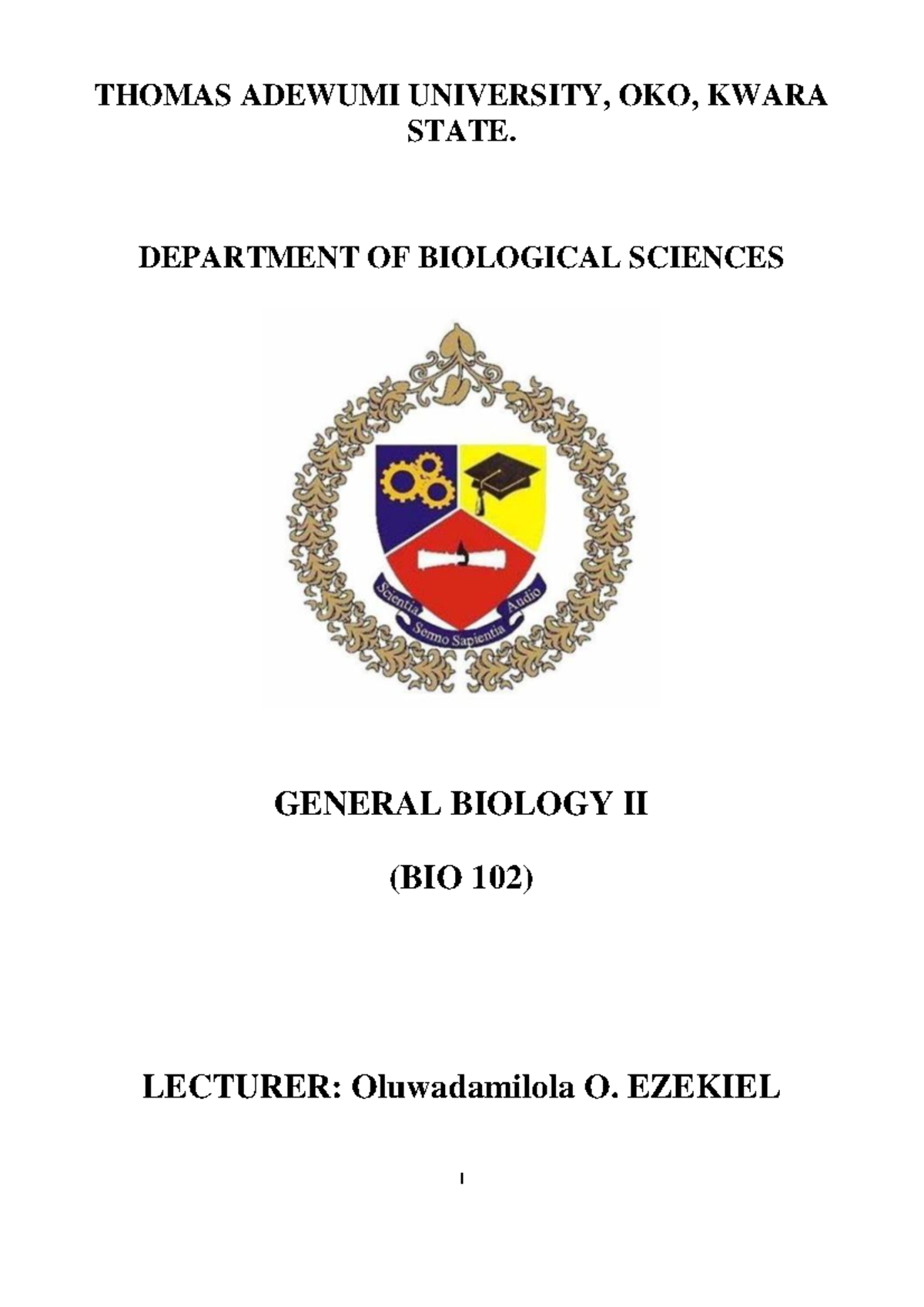 General Biology II (BIO 102) Course Outline and Key Concepts - Studocu