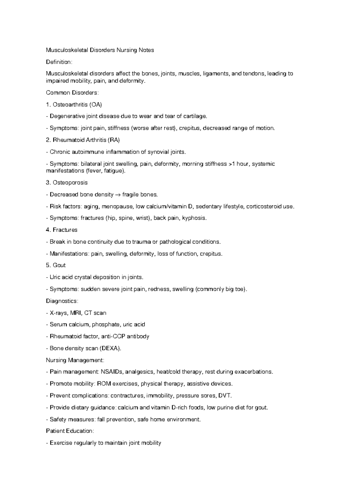 Nursing Notes on Musculoskeletal Disorders: Definitions & Management ...