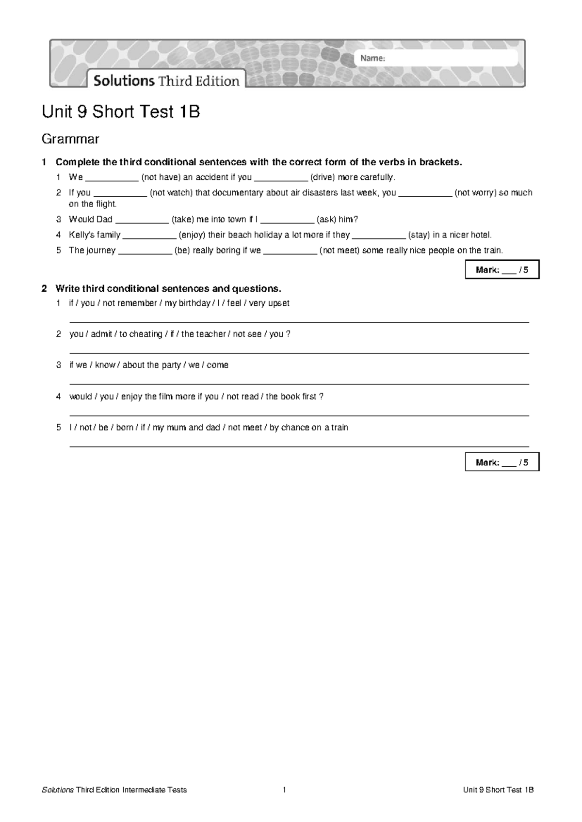 Solutions for Sol3e U9 Short Test 1B - Grammar Exercises - Studocu