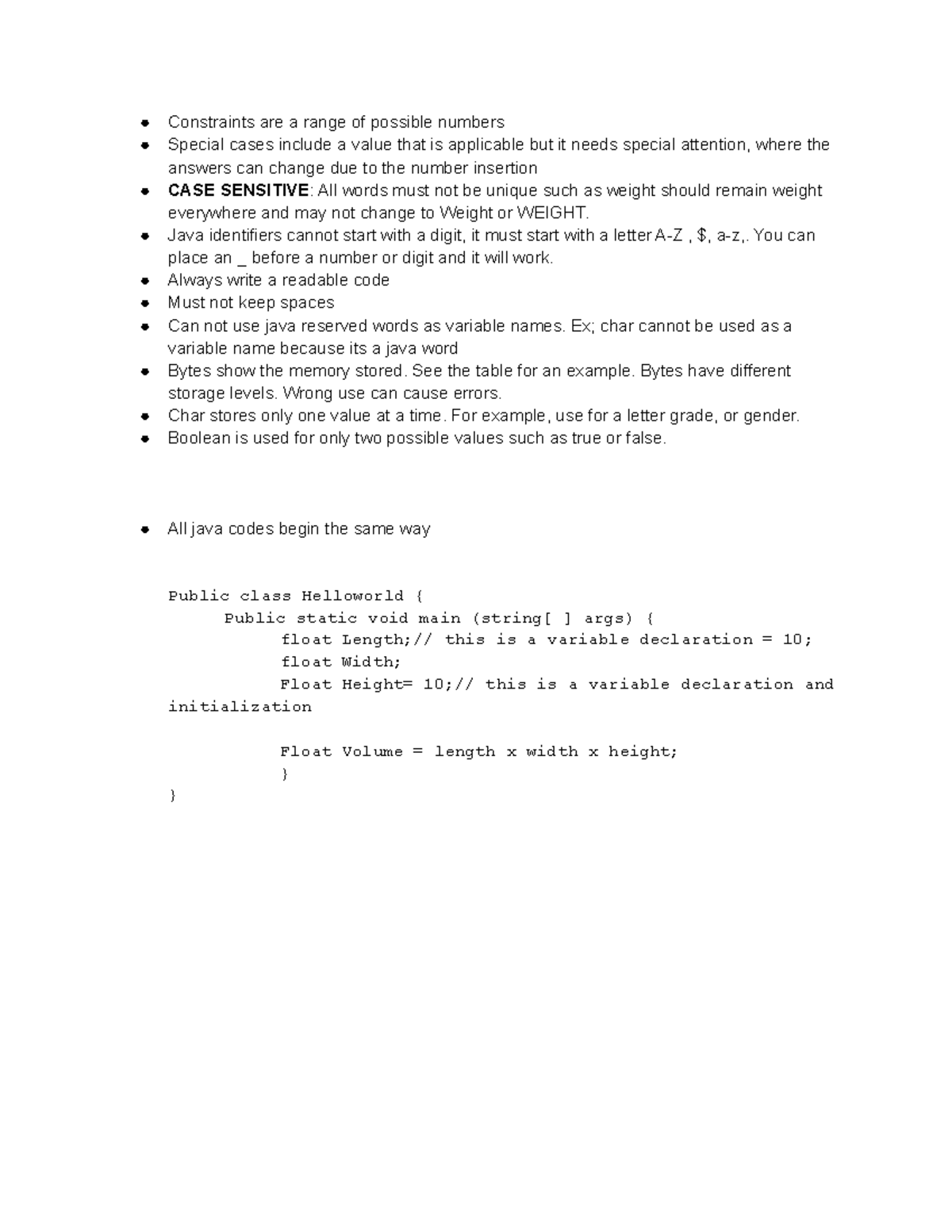 Special Cases and Constraints in Java Programming CS115 - Studocu