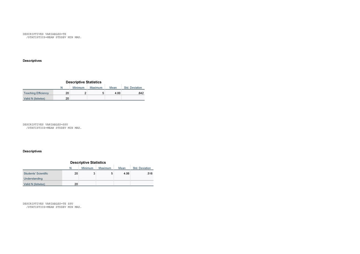 Descriptive Statistics Analysis: Teaching Efficiency & Scientific ...