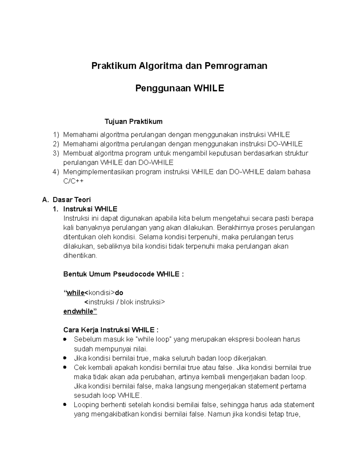 Praktikum Algoritma dan Pemrograman: Penggunaan WHILE dan DO-WHILE ...