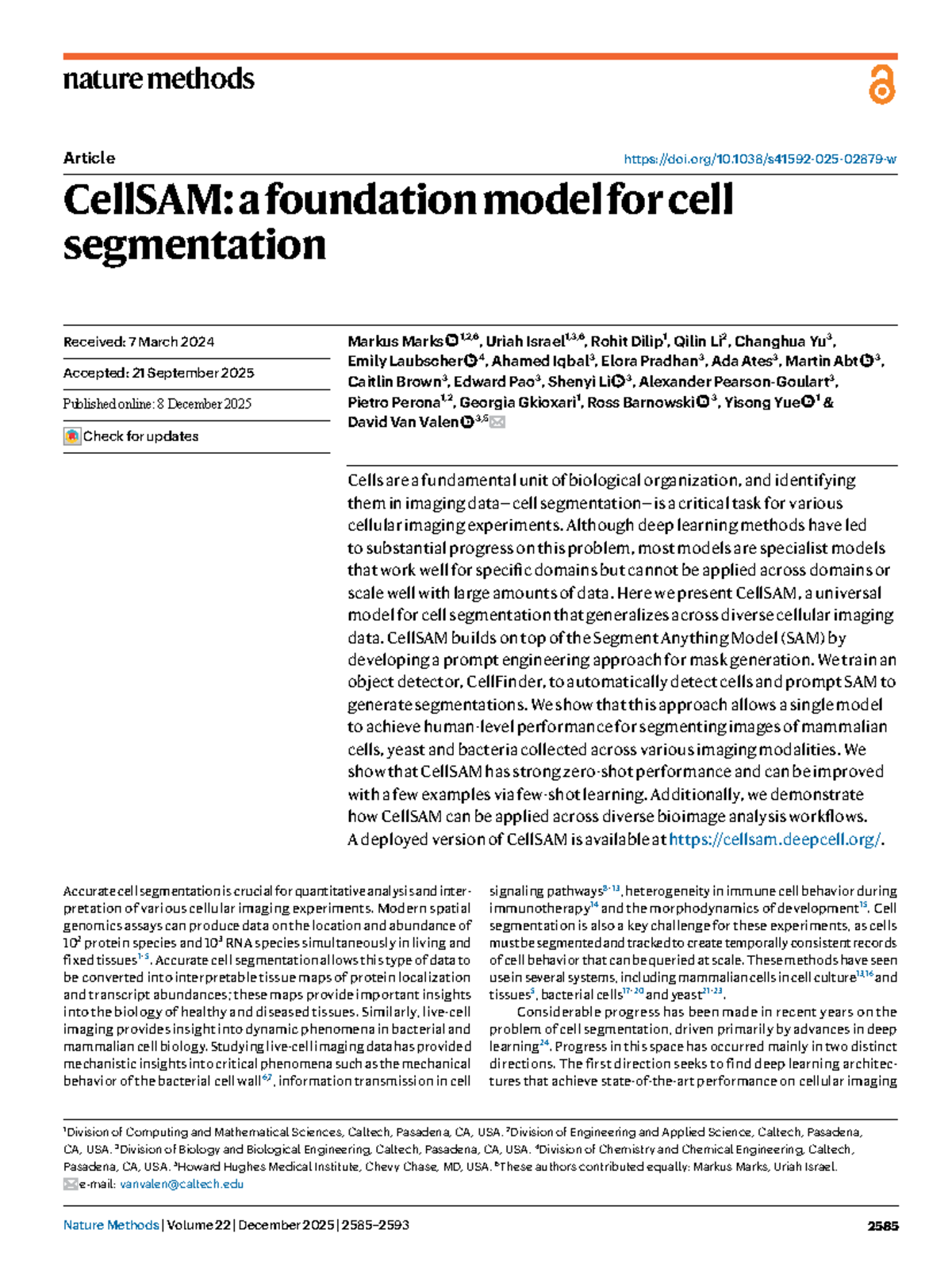 CellSAM: A Foundation Model for Universal Cell Segmentation - Studocu