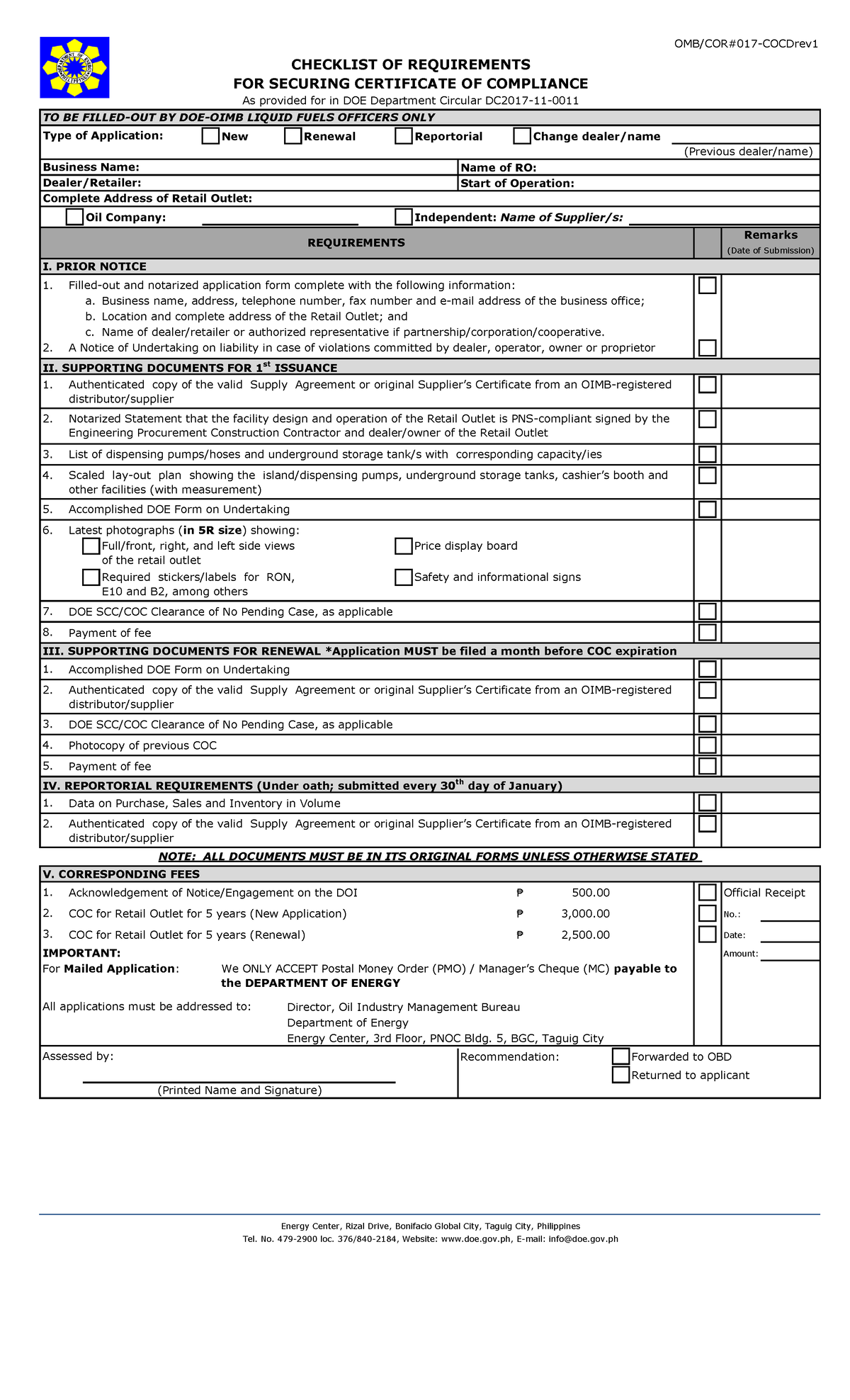 Checklist of Requirements for Securing COC - OMB/COR#017-COCDrev - Studocu